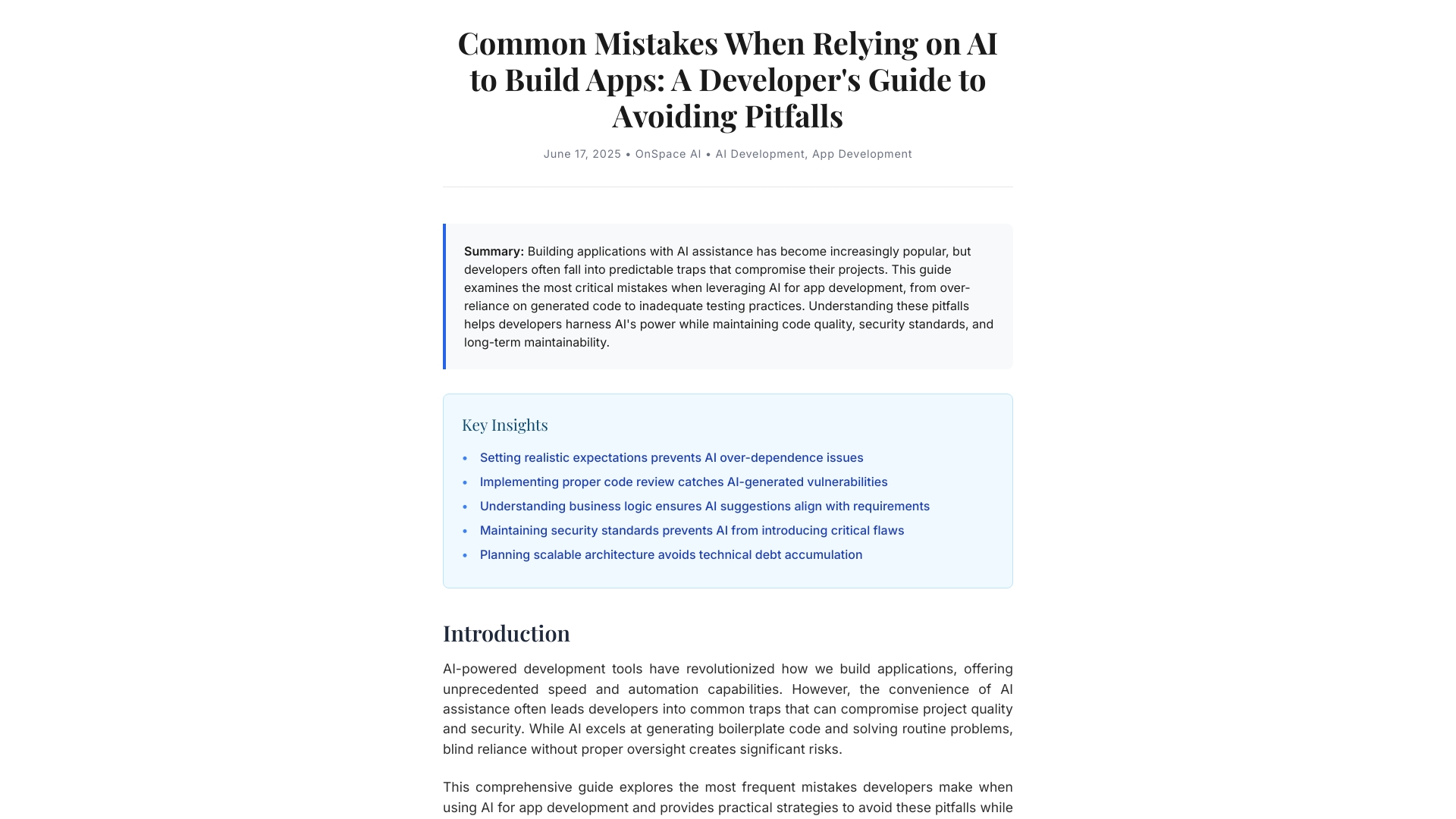 Common AI App Development Mistakes: A Developer's Guide | OnSpace AI